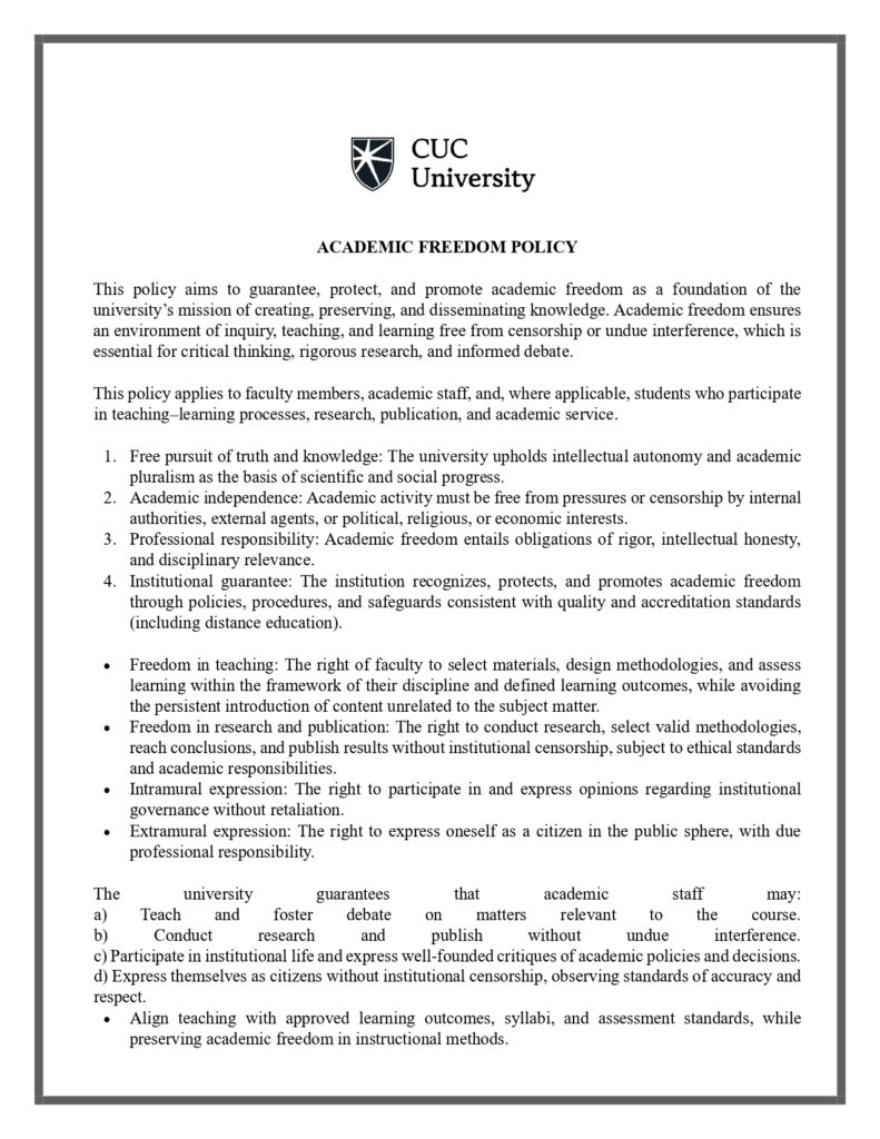 Academic Freedom Policy - Cuc University